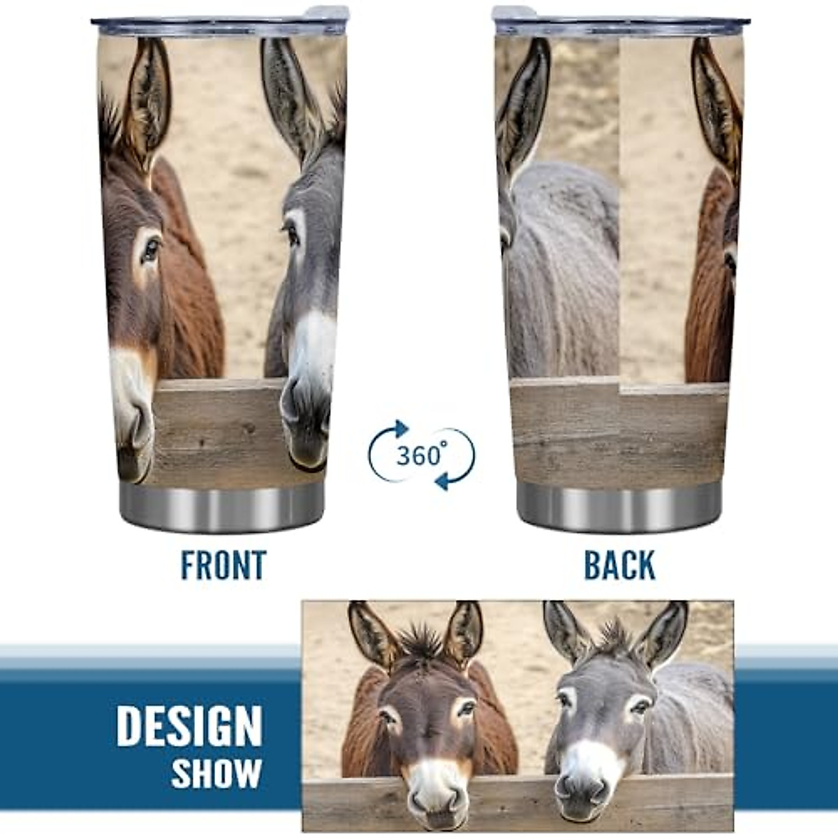 QWEUIOP 20oz Insulated Travel Coffee Mug Two Funny Donkeys Stainless Steel Tumbler with Lid Double Wall Vacuum Coffee Cup For Hot and Cold Drinks13957