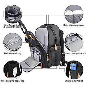 Diaper Bag Backpack For Mom Dad, Aiyoo baby Changing Bags Black Lightweight Travel BackPack Style Diaper Bags with Changing Pad