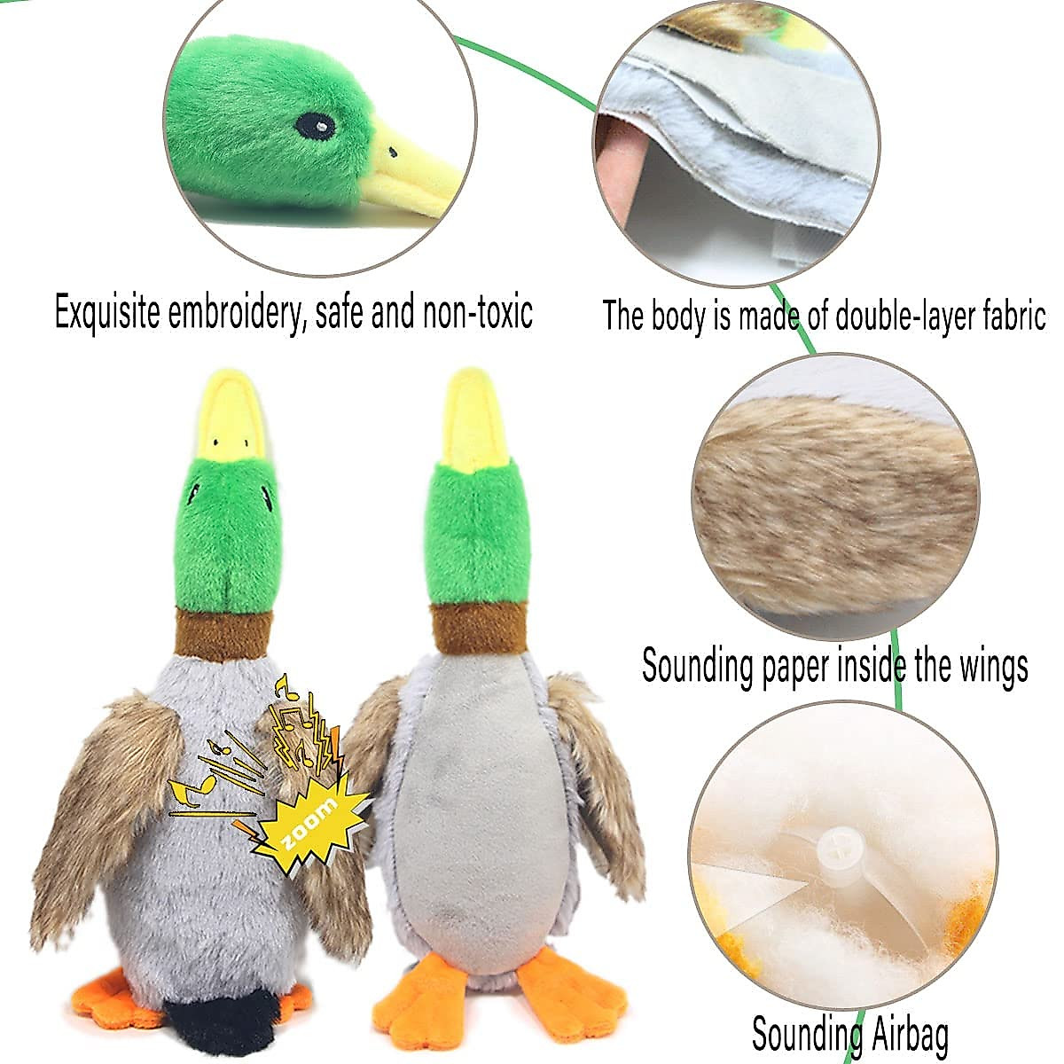 OKVSKO Dog Squeaky Toys Plush Chew Toy Crinkle No Stuffing Octopus Stuffed Duck Pet Interactive Toy Durable with Squeaker for Puppies, Small, Medium, and Large Dogs 2 Pack