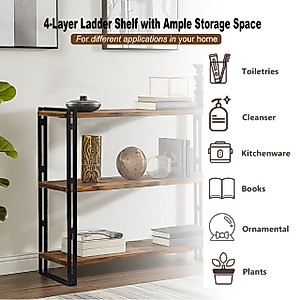 HIBOAT 47" 3-Tier Bookshelf Rustic Wood and Metal Industrial Bookshelf for Home Office, Bedroom, Kitchen, Bathroom (Rustic Brown, 3-Tier)