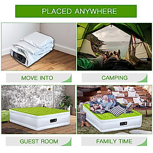 YENING Queen Size Air Mattress with Built in Pump 18 Inch Inflatable Bed Heavy Duty Blow up Matress Camping Airbed with Storage Bag