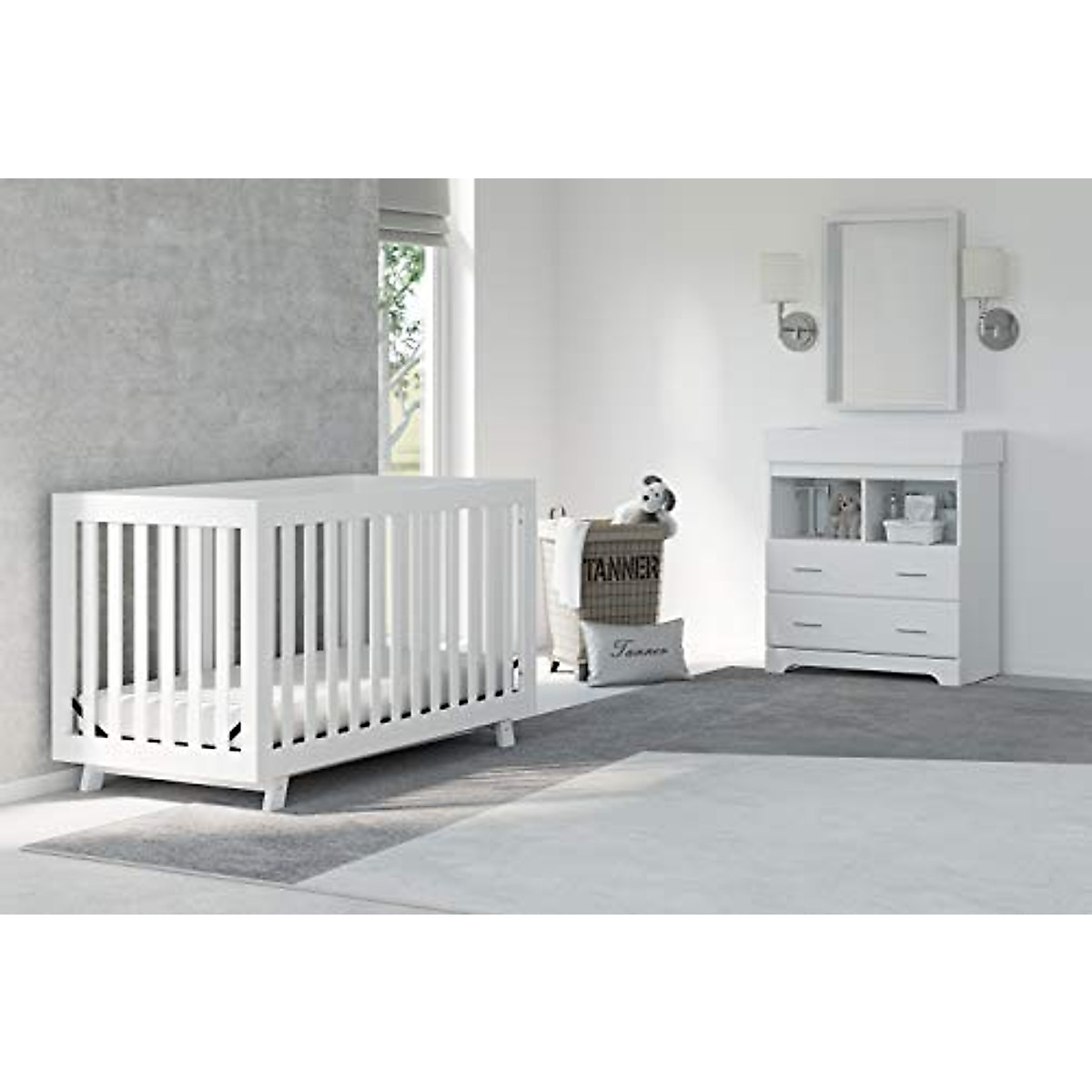 Storkcraft Brookside 2 Drawer Changing Table Dresser (White) – for Nursery with Table Topper, Chest of Drawers for Bedroom, Universal Design