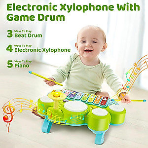 Marstone Musical Toys for Toddlers 1-3, Baby Piano Keyboard for 1 Year Old Girls Boys Toys, Xylophone Toddlers Drum Set Music Toys with Lights, Early Educational Learning Toy Gifts