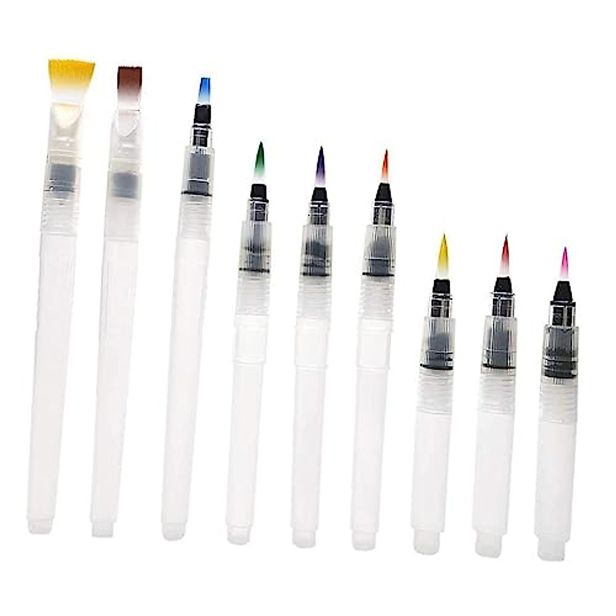 VILLFUL 9 Pcs Water Color Brush Pens Ink Pen Set Water Soluble Colored Pencils Flat Pen Writing Brush Painting Pen White Pointy Watercolor Brush Water Brush Pen Water Coloring Brush Pen