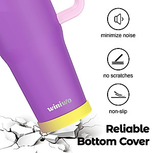 winiwo 40 oz Tumbler with Handle and Straw for Her, Flexible Straw, Insulated Tumbler Cups with Silicone Bottom, Keeps Beverages Cold Up to 24 Hours, Gym/Work/Travel/School/Gift（Grape Purple）