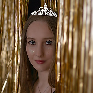 CURASA Happy Birthday Tiara Crown for Women Girls Silver Rhinestones Birthday Tiaras Birthday Princess Crowns for Kids Crystal Birthday Headbands with Comb Bday decorations for Birthday Party