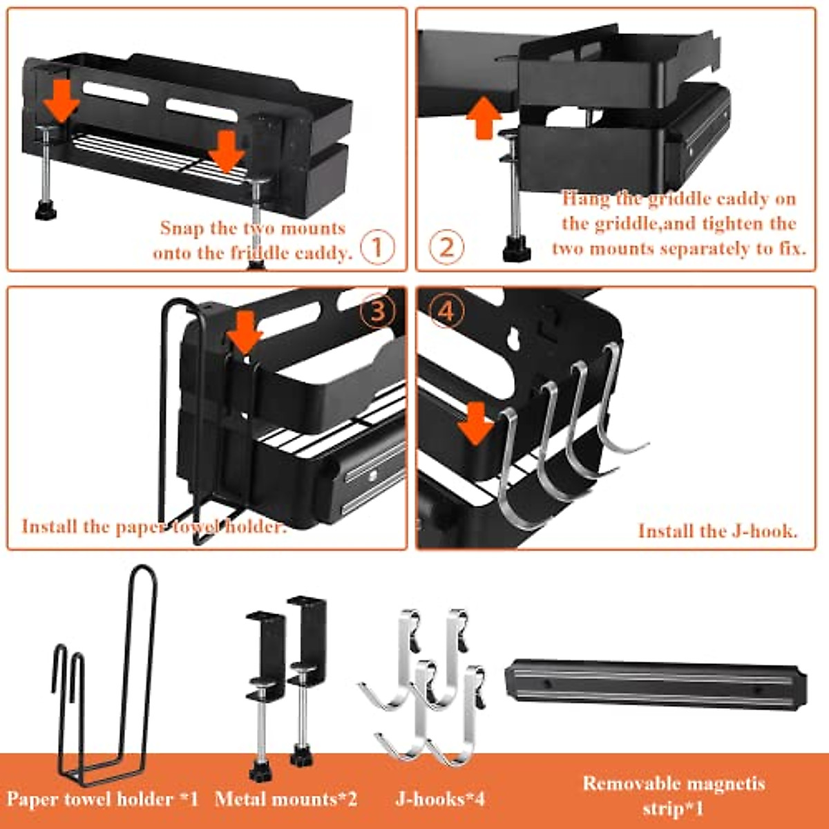 Griddle Caddy with Magnetic-Griddle Caddy Space Saving BBQ Accessories Storage Box with Paper Towel Holder for 28"/36" Blackstone Griddles