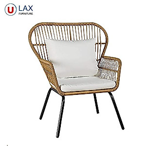 Ulax Furniture 3 Piece Outdoor Wicker Set Patio Furniture Conversation Bistro Set with Bistro Club Chairs and Side Table