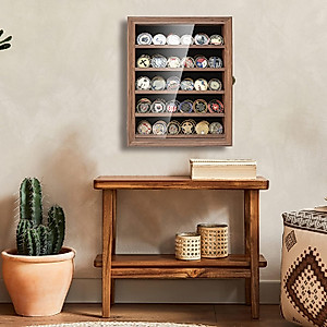 Military Challenge Coin Display Case Holder with HD Toughened Glass and Wall Mount, Wooden Coin Stand Rack with Removable 2 Grooves Shelves, Rustic Brown…