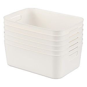 Tstorage Plastic Open Storage Bins for Cupboards, Plastic Storage Baskets with Handles, White, 6 Packs