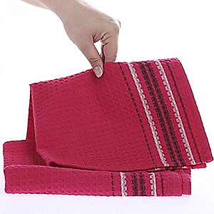 Factory Direct Craft Group of 3 Durable Hot Pink Waffle Weave Tea Towels for Displaying, Everyday and Gifting
