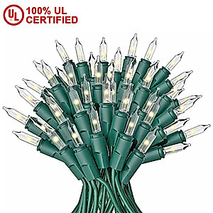100 Christmas Mini Lights - 24.8 ft / 7.5m - 120V - Warm White Bulbs 2800K - Green Wire - 120V - End to End Connection - Indoor & Outdoor Use - Light Strings for Christmas Tree and New Year Decoration