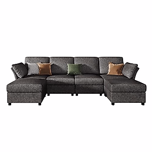 AMERLIFE Modular Sectional Couch, Convertible Sectionals, Sectional Sofa with Ottomans- U Shaped Couch with Chaise, 5 Seat Sofa Couch for Living Room, Dark Grey