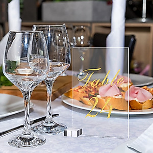 Acrylic Wedding Table Numbers with Stands 1-40 Gold Table Number Signs and Holders 4 x 6 Inch Printed Calligraphy Table Number Holders Clear Acrylic Sign for Wedding Reception Centerpiece Event Party