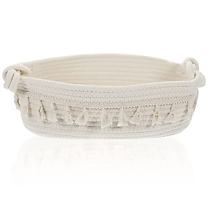 IMIKEYA Cotton Rope Woven Baskets: Woven Cotton Storage Basket Tassel Closet Storage Bins Small Storage Basket Decorative Basket Bins Container Organizer for Shelf Desktop Home Decor