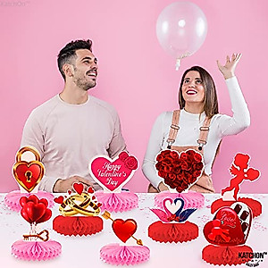 KatchOn, Valentine Honeycomb Centerpieces - Pack of 9 | Red and Pink Valentines Decorations for Party | Valentines Day Decorations for Table | Valentines Centerpieces for Valentines Table Decor