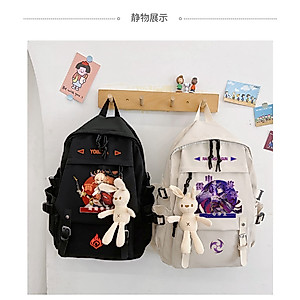 Genshin Impact Qiqi Backpack for Men Women Casual Daypack Travel Backpack With Cute Doll of Bunny