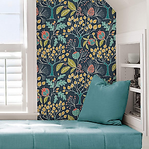 NuWallpaper NU3038 Groovy Garden Navy Peel & Stick Wallpaper, Multicolor