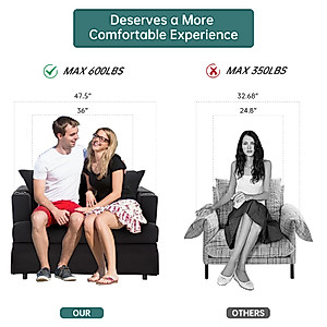 ASAHREE 47'' Mid Century Oversized Reading Armchair, Corduroy 2 Seater Upholstered Sofa Loveseat with 2 Cup Holder, Comfy Modern Accent Chair for Bedroom, Living Room, Black