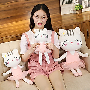 Plush Ballerina Dolls Kitty Cat Stuffed Animals Toys Ballet Dance Recital Gifts for Girls White 13.5 Inches