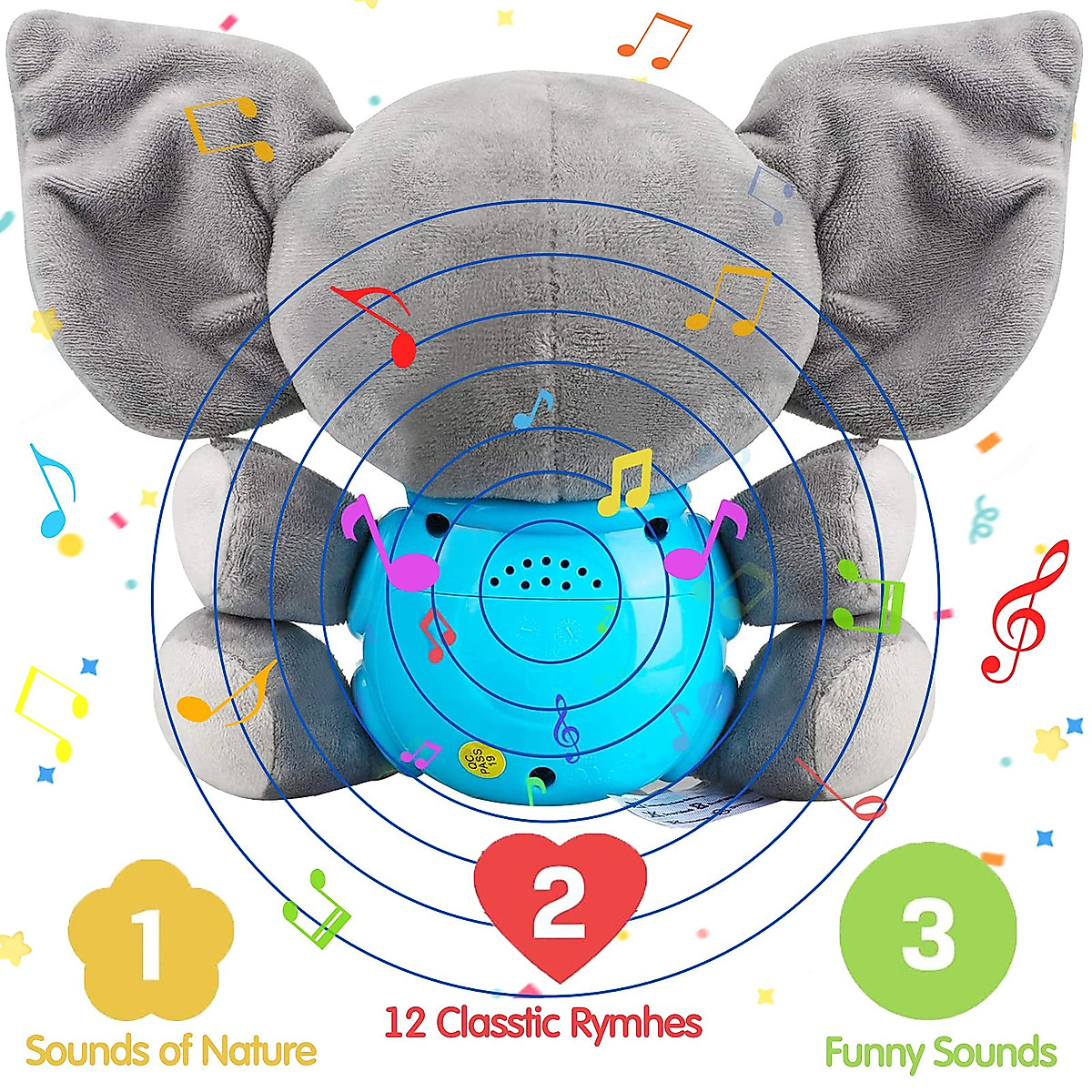 Sakiyrmai Plush Elephant Music Baby Toys 0 3 6 9 12 Months, Cute Stuffed Animal Light Up Baby Toys Newborn Baby Musical Toys for Infant Babies Boys & Girls Toddlers 0 to 36 Months-Upgraded