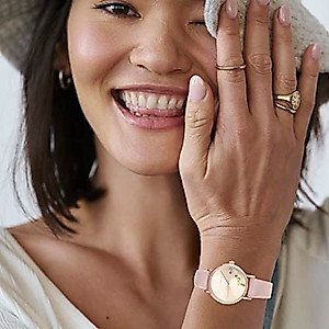 Lucky Brand Watches for Women Floral Dial with Genuine Leather Strap Quartz Movement Women's Wrist Watches Bracelet Gift for her Box Set (Rose Gold)