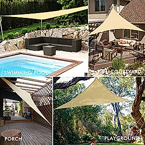 Artpuch Sun Shade Sail Canopy 20'x20’x20’ Sand 304 Stainless Steel Hardware Kit 6 inch Installation Set Cover for Patio Outdoor, 185GSM Triangle Backyard Shade Sail for Garden