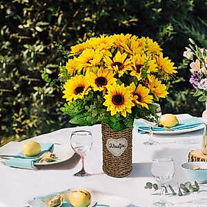 LIVILAN Sunflowers Artificial Flowers 2 Bunches Fake Sunflowers Silk Flowers Sunflower Bouquet Yellow Flowers Wedding Decor Home Hotel Office Party Garden Decorative Flowers Table Centerpiece