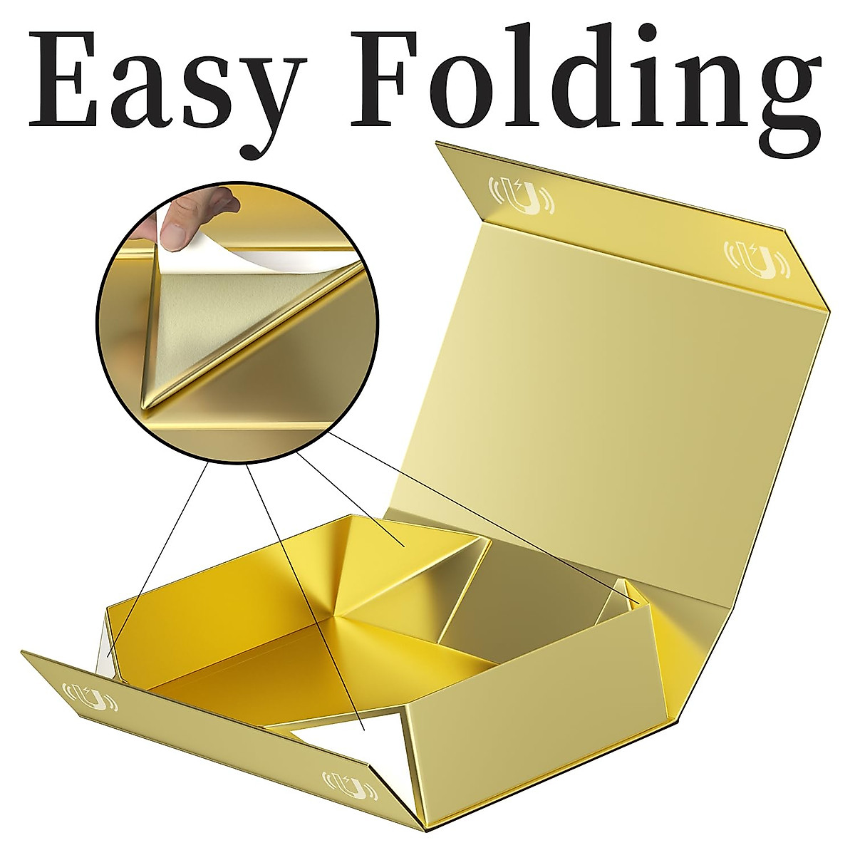 PSHVYM Gift Boxes with Lids, 11.5x7.8x3 In Gold Gift Box for Presents Magnetic Closure for T-Shirts, Gloves, Scarves, Books, Baby Clothes, Robes Clothing Gift Wrap, Contains Card, Ribbon