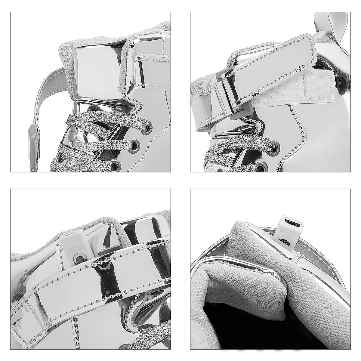 LED Light Up Shoes High-top Flashing Dancing Sports Shoes for Women Men Gift with USB Charging Glowing Luminous Fashion Sneakers Silver