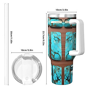 HULIBIN Bright Aqua Blue Turquoise Print Double Deck Stainless Steel Travel Coffee Cup With Lid 40 Oz Ice Bully Cup
