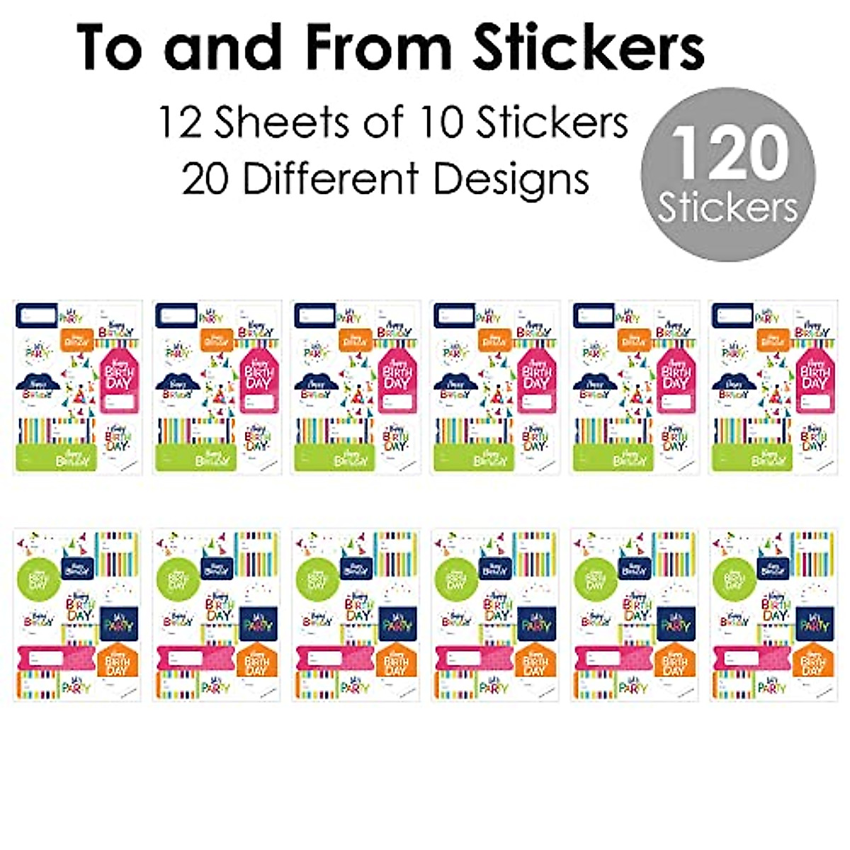 Colorful Happy Birthday Stickers - 120 Assorted Gift Tags