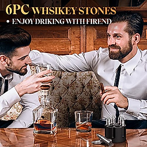 Whiskey Gifts for Men, Reusable Whiskey Stones, Mens Gifts for Dad, 6Pc Stainless Steel Ice Cubes, Cool Gadgets for Husband Grandpa Brother, Unique Birthday Gifts for Men Who Have Everything