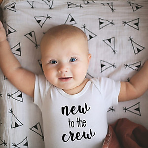 Printique Organic GOTS Certified Baby Onesie Unisex Bodysuit 0-18 months - New To The Crew | Hand-Made Baby Announcement (New To The Crew, 0-3 Months)