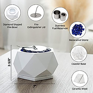 ORGU Indoor Fire Pit Concrete Table Top Fire Bowl, Ethanol Personal Cement Fireplace with Fire Glass Stones and Marble Coaster Mat, Mini Smore Maker Portable, Indoor, Outdoor and Smokeless