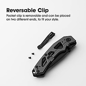 TRUE Tactical Knife | Partially Serrated Knife Blade with Lightweight Minimalist Handle Featuring Emergency Glass Breaker and Pocket Clip, Black, One Size