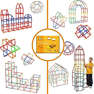 RAINBOW TOYFROG Building Straws and Connectors - STEM Blocks Construction Toys for Boys & Girls - 300 Pcs Straw Building Set - Engineering Connector Blocks for Kids