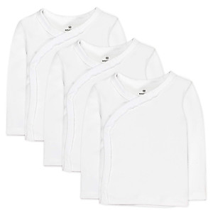 HonestBaby unisex baby 3-pack Organic Cotton Long Sleeve Side-snap Kimono Tops and Toddler T Shirt Set, Bright White, Newborn US