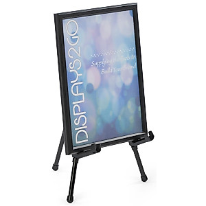 Displays2go Tabletop Easel, for Art Frames or Books, 14" Tall, Adjustable Bar (Black Metal)