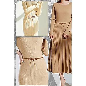 TeeYee Women PU Leather Knitted Waist String Belt/Rope/Chain Long Boho Wrap Skinny Belt (one size, tan)