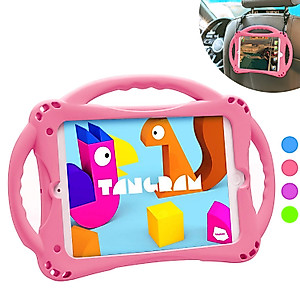 TopEsct Kids Case for iPad Mini 5 4 3 2 1,Silicone Childproof for iPad Mini 5 4 3 2 1, Built-in Handle Stand, Comes with a Strap (Pink)