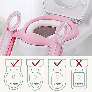 Potty Training Toilet Seat with Step Stool Ladder for Kids Children Baby Toddler Toilet Training Seat Chair with Soft Cushion Sturdy and Non-Slip Wide Steps for Girls and Boys (Pink White)