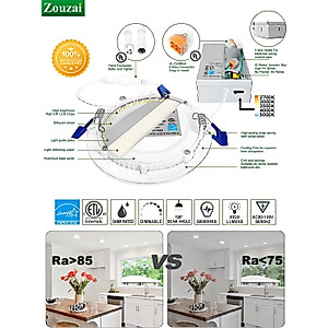 zouzai 1 Pack 6 Inch 5CCT Ultra-Thin LED Recessed Ceiling Light with Junction Box, 2700K/3000K/3500K/4000K/5000K Selectable, 12W Eqv 110W,Dimmable, led can Lights- ETL and Energy Star Certified