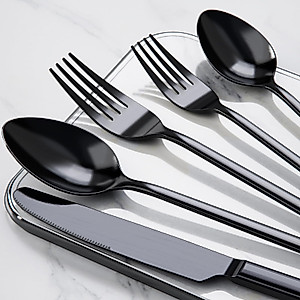 KINGSTONE Black Silverware Set, 20 PCs Black Flatware Set for 4, 18/10 Stainless steel Cutlery Set for Home Kitchen and Restaurant(Black, 20 pieces for 4)
