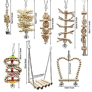 Allazone Bird Parrot Toys, 18 PCS Hanging Bell Pet Bird Cage Hammock Swing Toy Bird Perch Toys Wooden Chewing Toy for Conures, Love Birds, Small Parakeets Cockatiels, Macaws (2)