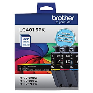 Brother Genuine LC401 Standard Yield 3-Pack Ink Cartridges â€“ Includes 1 Cartridge Each of Cyan, Magenta and Yellow , 3 Count (Pack of 1)