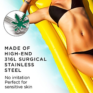 Pierce2GO 14G Nipple Piercing Surgical Stainless-Steel Set of 2 Barbell Glow in the Dark Marijuana Weed Cute Nipple Rings Nipple Piercing Jewelry for Women - 9/16" Barbell (Green)