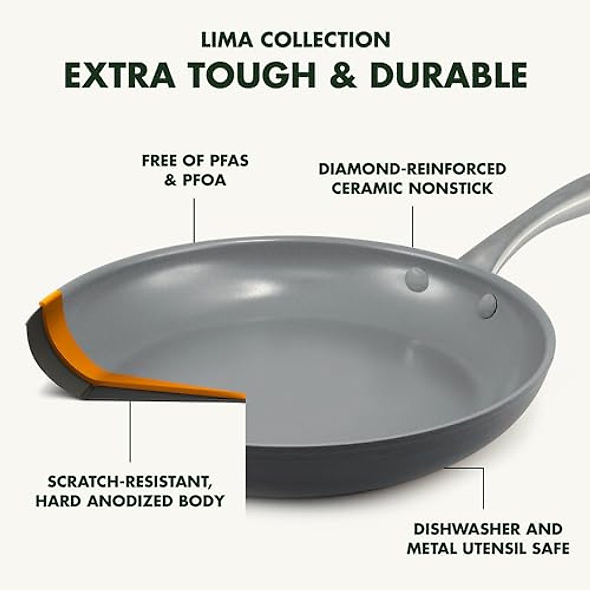 GreenPan Lima Hard Anodized Healthy Ceramic Nonstick 12.5" Wok pan with Helper Handle, PFAS-Free, Oven Safe, Gray