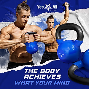 Yes4All 50 lb Kettlebell Weight Vinyl Coated Cast Iron for Dumbbell Weights Exercises, Gym, Fitness, Full Body Workout Equipment Push up, Grip and Strength Training, Blue