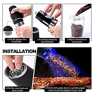 Geolinca Gravity Electric Pepper Grinder, Salt or Pepper Mill & Adjustable Coarseness, Battery Powered with LED Light, One Hand Automatic Operation
